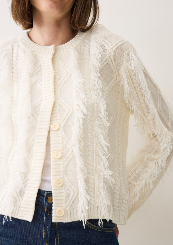 Fringe Cable Jacket in Snow White