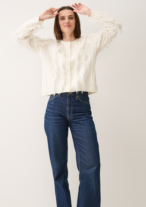 Fringe Cable Jacket in Snow White